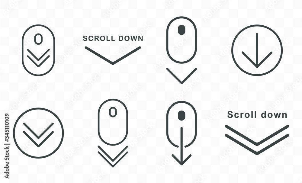 Scroll down icon shape set. Scrolling mouse symbol for web or app ...