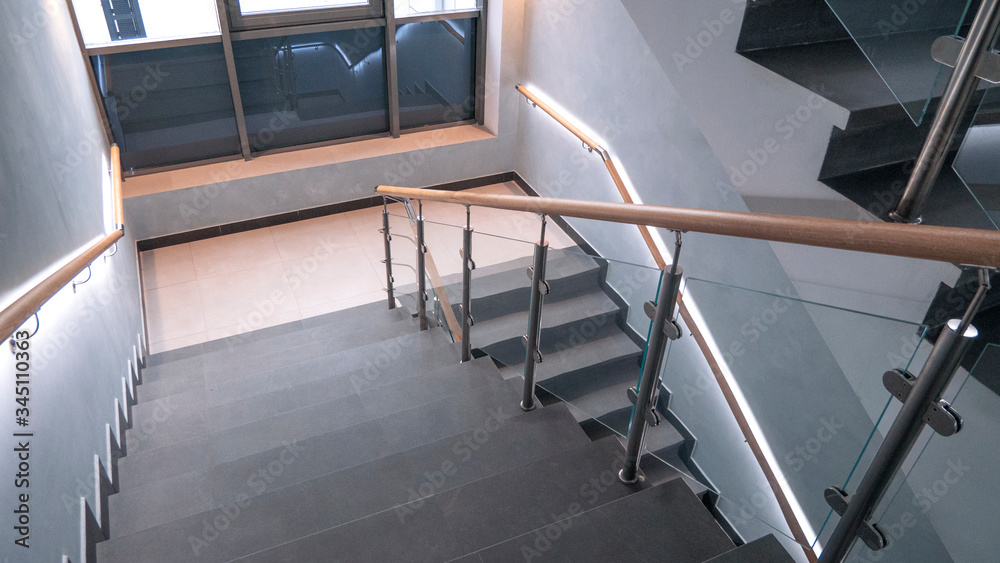 Stainless steel, glass and wood railing.Fall Protection. modern design ...