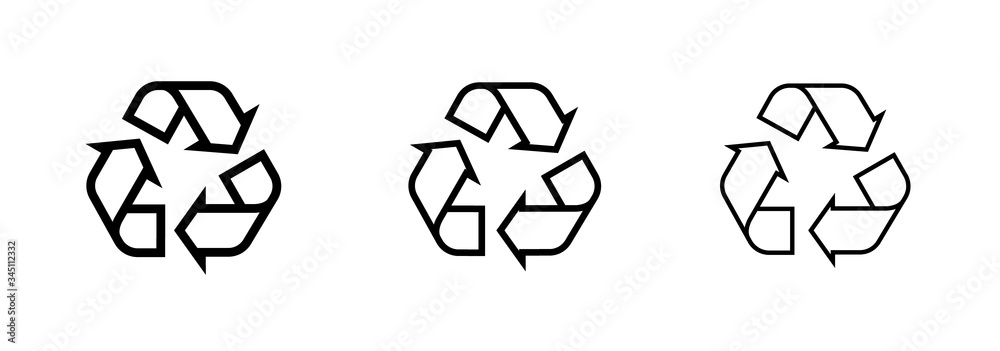Set icons recycle of curved arrows in the shape of a triangle. Editable ...