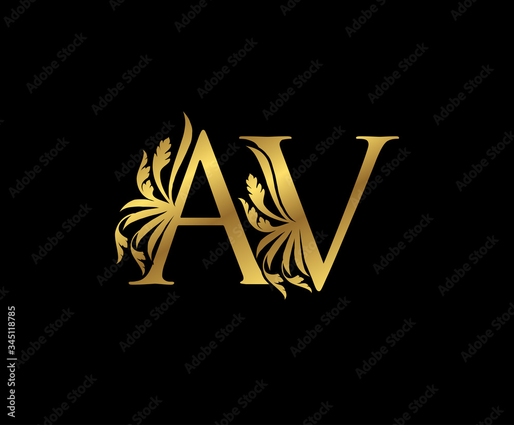 Classy Gold AV Letter Floral logo. Vintage drawn emblem for book design ...