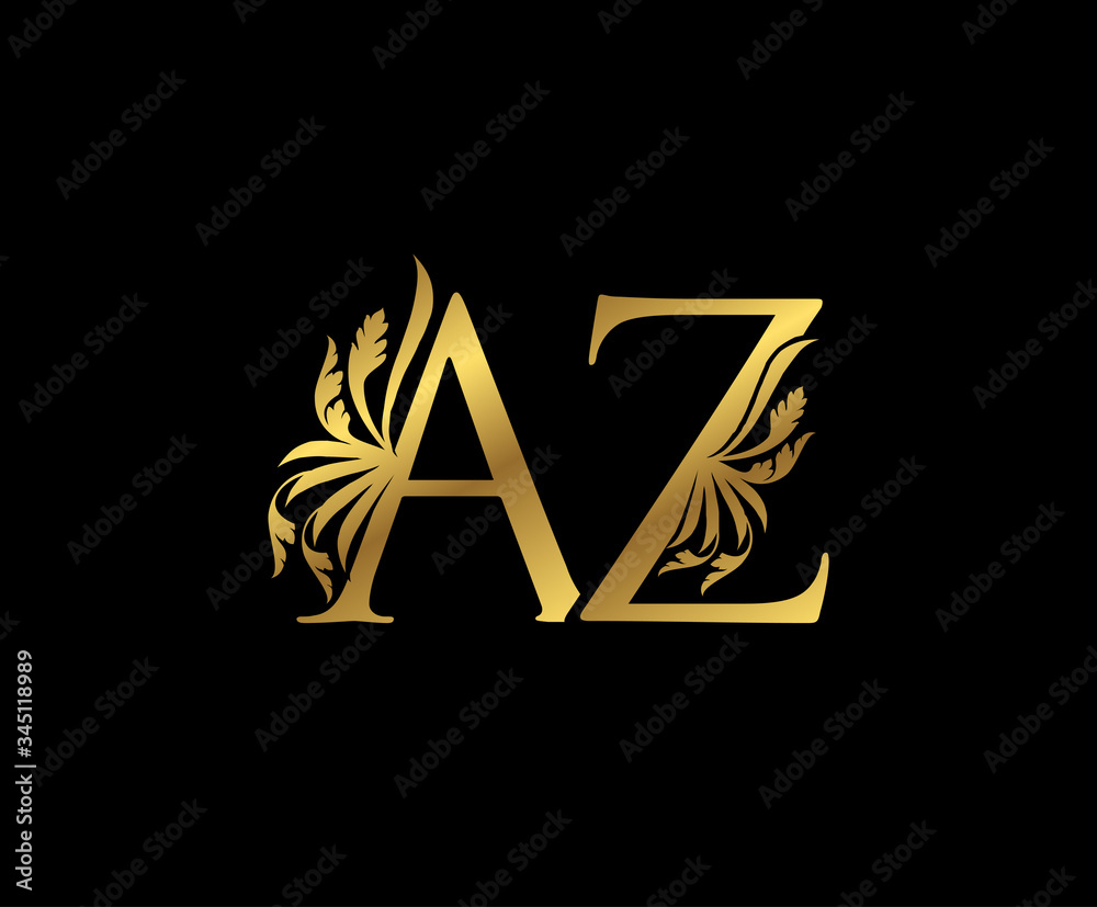 Classy Gold AZ Letter Floral logo. Vintage drawn emblem for book design ...