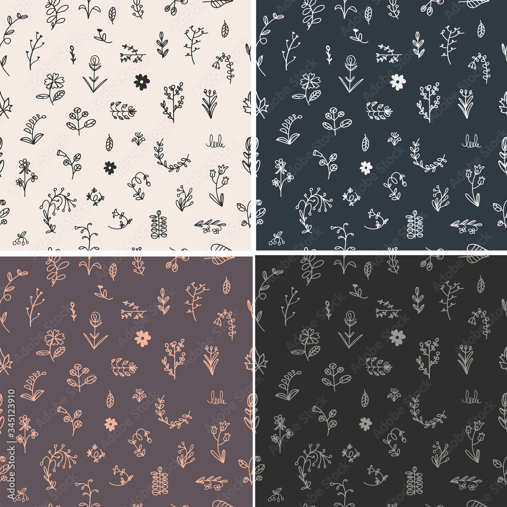 Simple vector plants patterns set. Collection of wallpaper with flowers ...