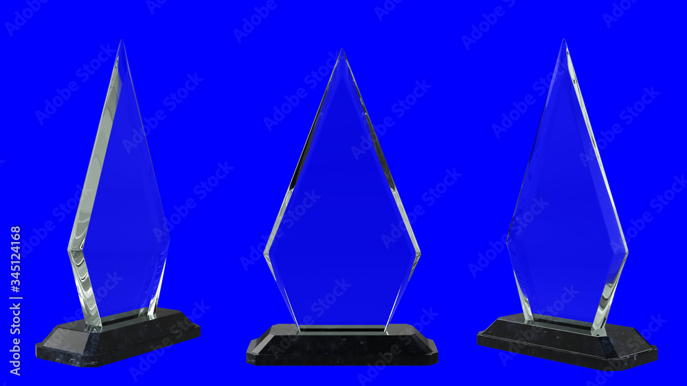 Arrow shaped blank glass trophy award on removable blue screen ...
