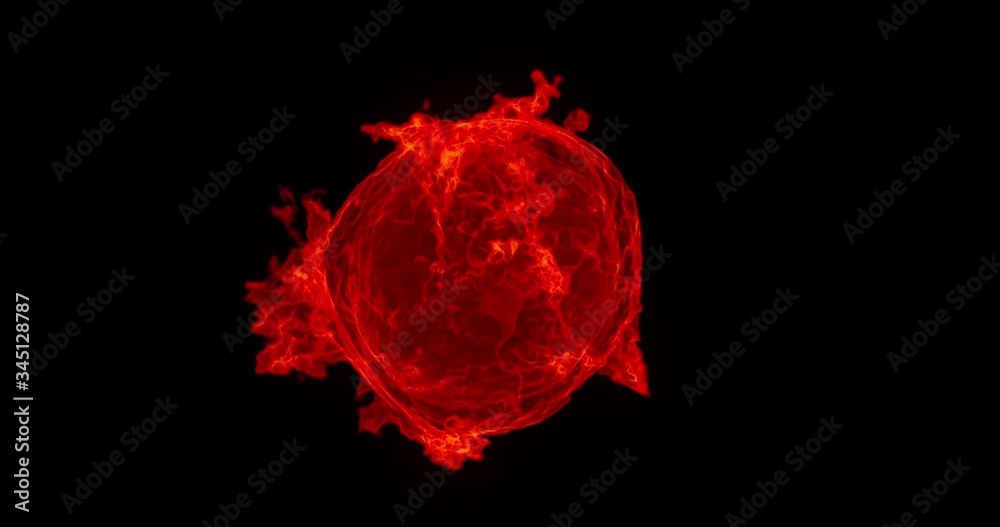 4K seamless loop of burning fire sphere on black background, abstract ...