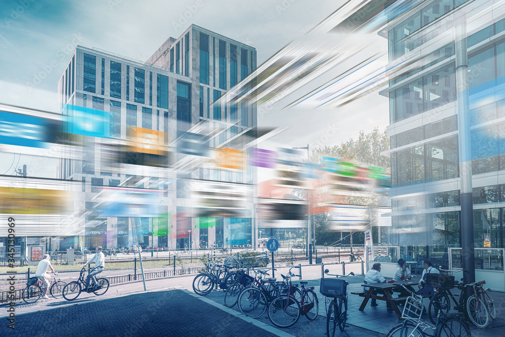 Metaverse, 5G network through city streets, wireless mobile internet ...