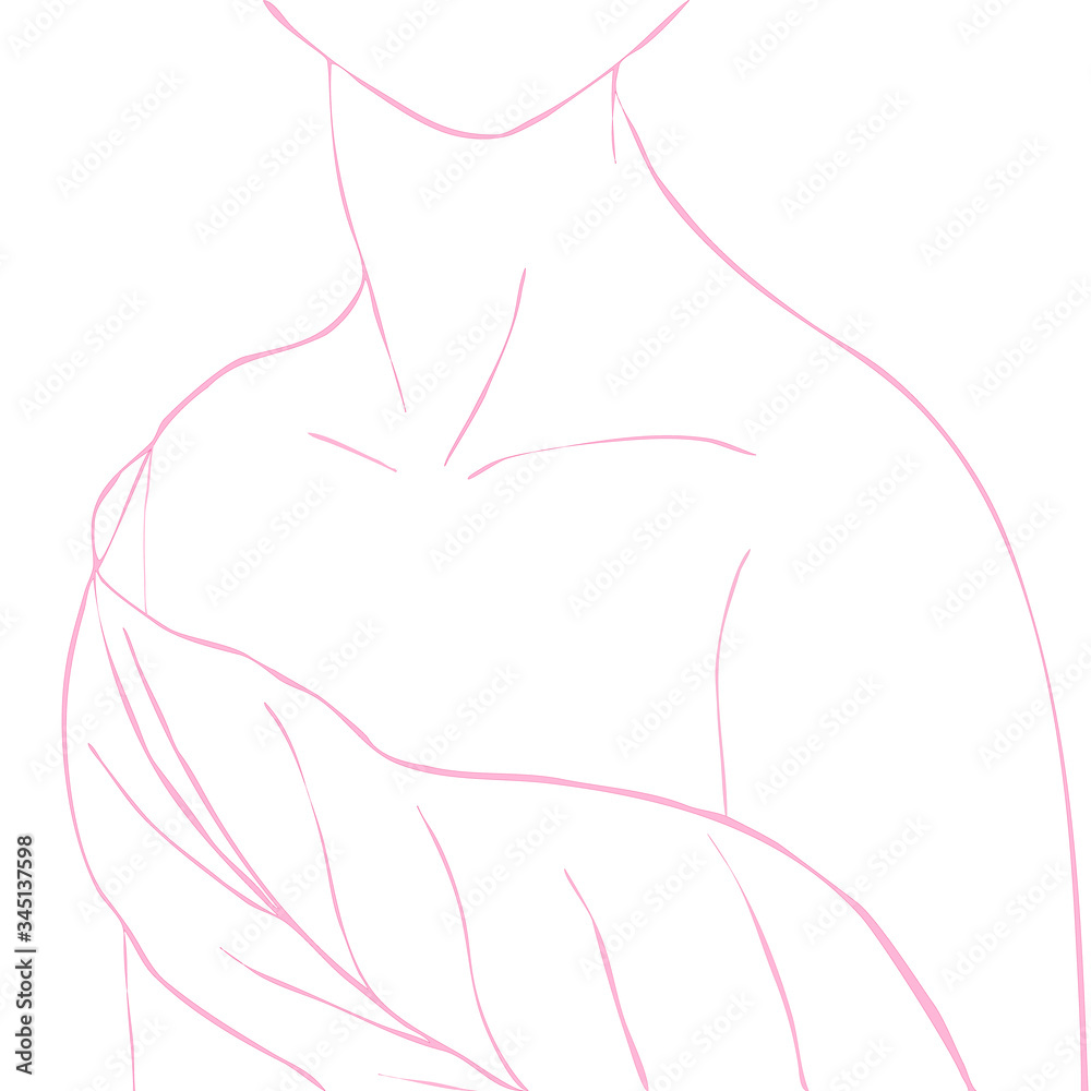 Vector image of a woman's breast with palm leaf. Beautiful body shape ...