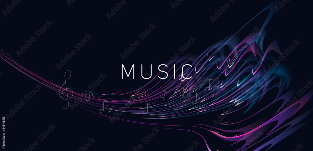 Abstract dynamic composition of melody or music made of of bright lines ...