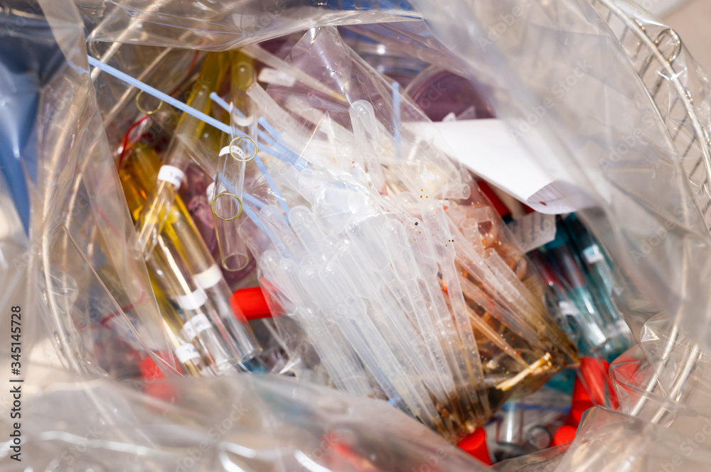 trash can and medical waste in a laboratory Stock Photo | Adobe Stock