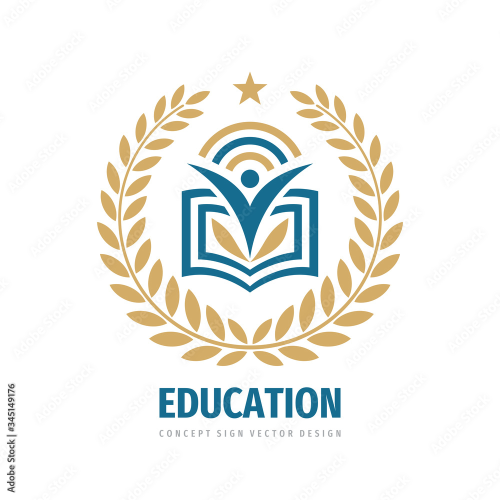 Education badge logo design. University high school emblem. Laurel ...