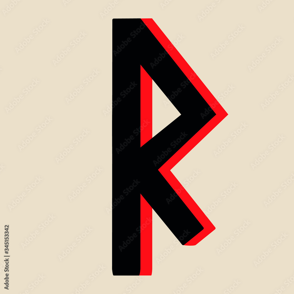 Scandinavian ancient magic symbol rune raido. The symbol is black and ...