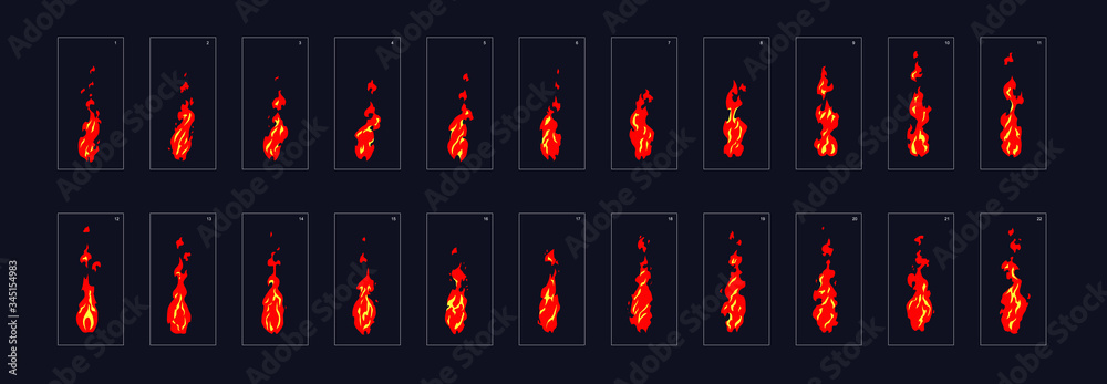 Fire animation sprite sheet or animation frames icons. Use in game ...