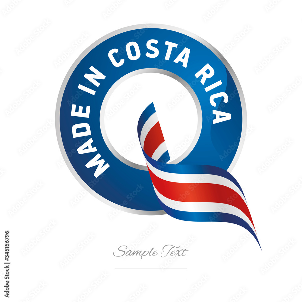 Made in Costa Rica flag ribbon Quality Q sign logo blue color label ...