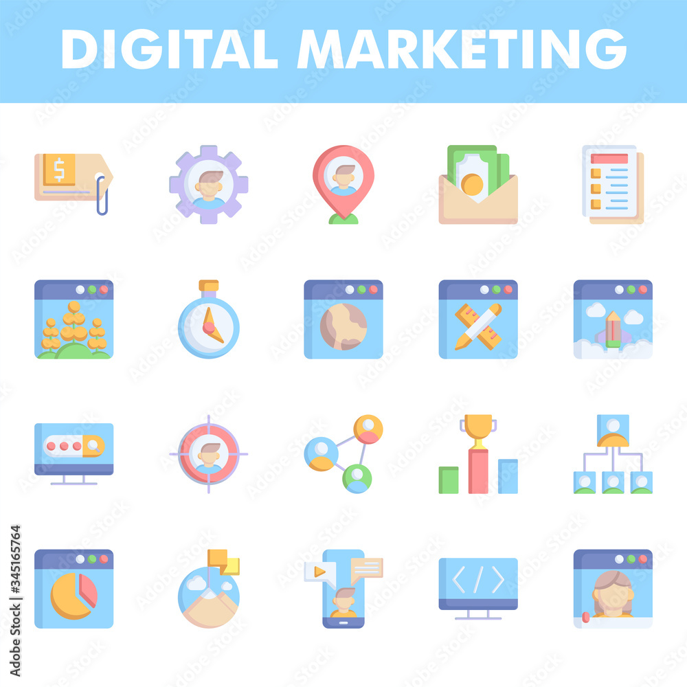 digital marketing icon pack in line and glyph style. icon pack for your web site design, logo ...