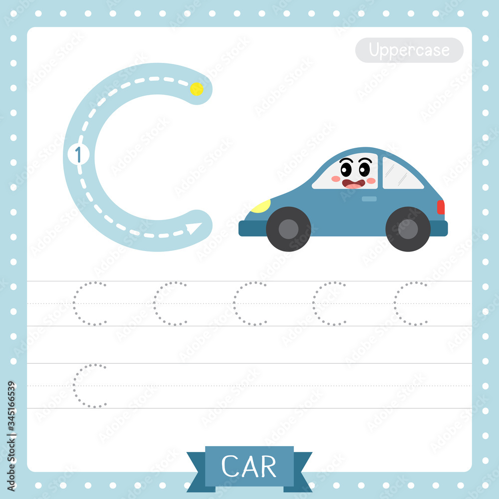 Letter C uppercase tracing practice worksheet. Car Stock Vector | Adobe ... Letter C uppercase tracing practice worksheet. Car Stock Vector | Adobe ...