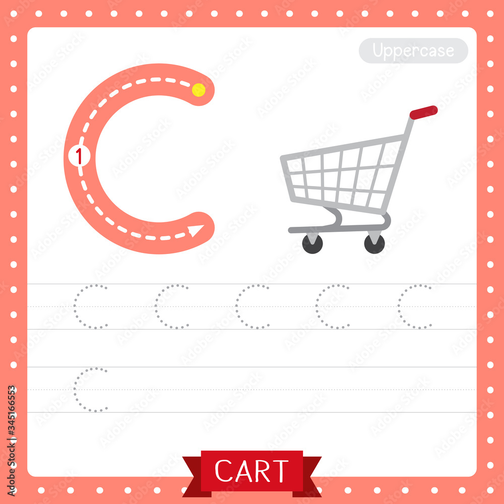 Letter C uppercase tracing practice worksheet. Cart Stock Vector ... Letter C uppercase tracing practice worksheet. Cart Stock Vector ...