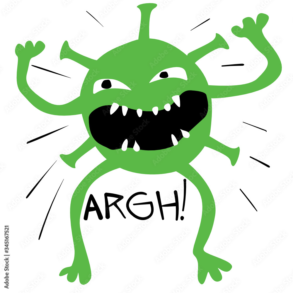 Evil scary coronavirus in flat style. Vector image COVID-19 on a white ...