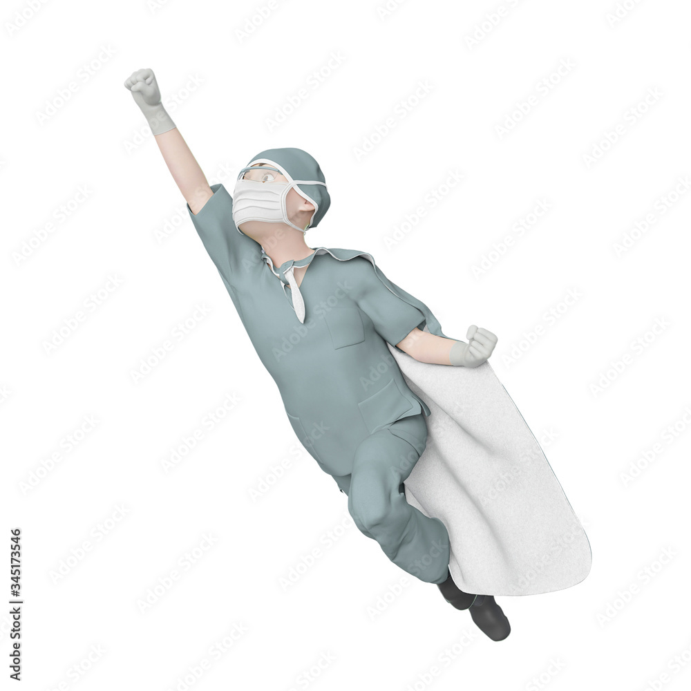 super doctor cartoon is flying up in white background Stock ...