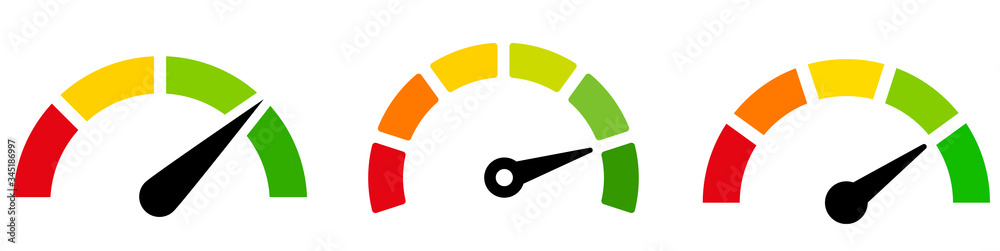 Vetor de Speedometer, tachometer icon. Colour speedometer set. Scale ...