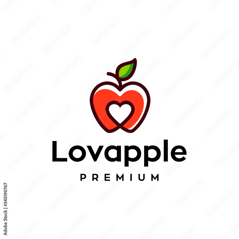 Creative apple logo with love Heart Inside and leaf icon Design Symbol ...