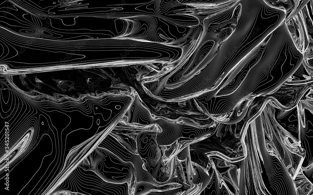 3d render of black and white abstract art of surreal 3d composition ...