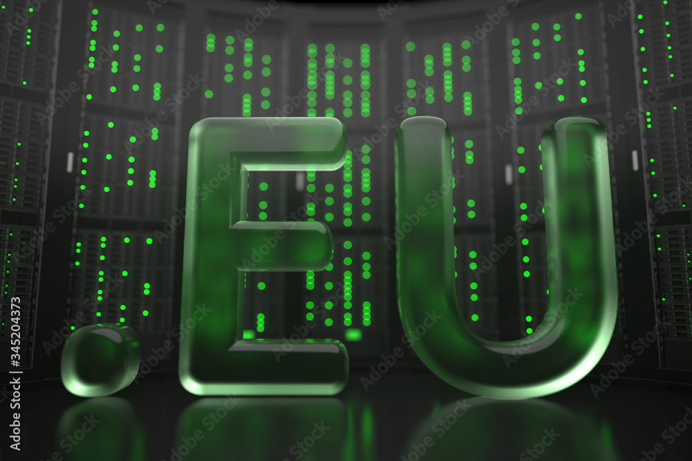 European domain .eu on server room background. Internet in the European ...