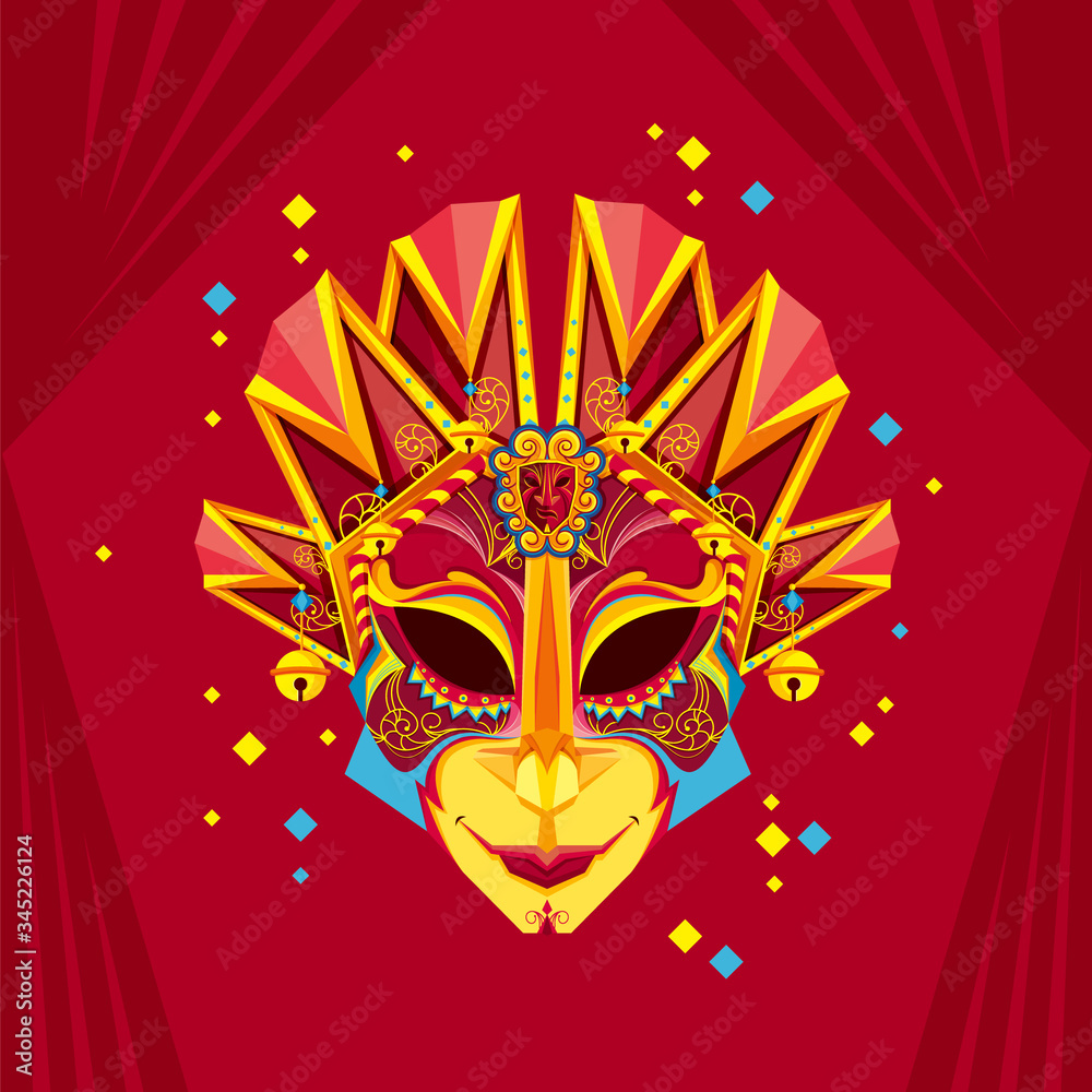 Banner for fun carnival party. Traditional mask with feathers and ...