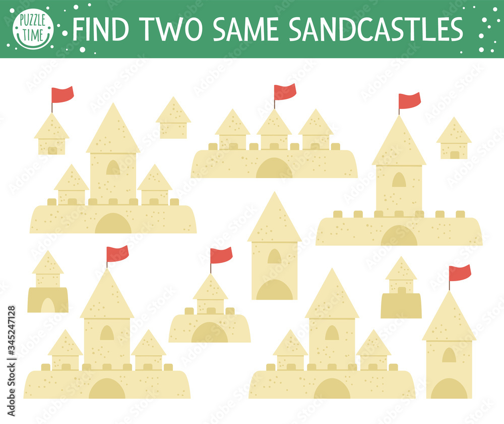 Find two same sandcastles. Summer matching activity for preschool ...