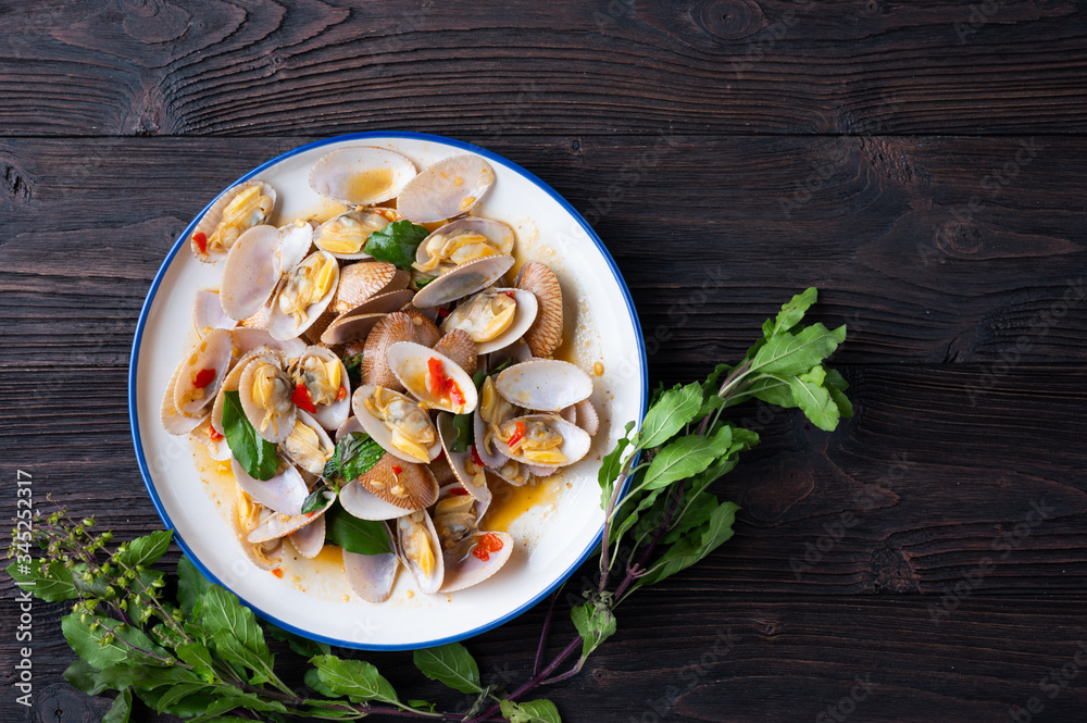 Stir fried Spicy Clam (Surf clam, Short necked clam, Carpet clam, Venus ...