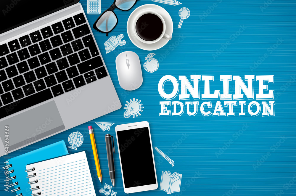 Online education e-learning vector banner. E-learning online education ...