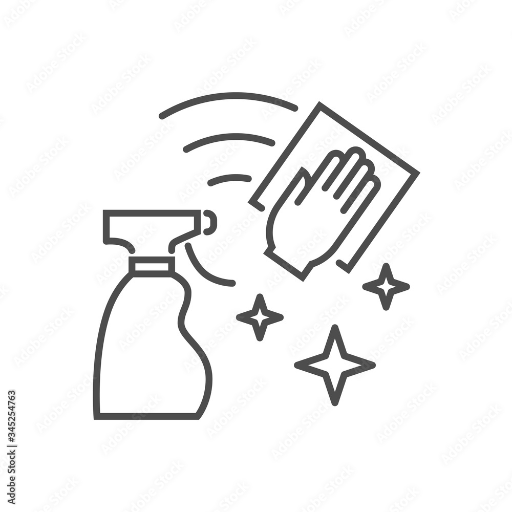 Cleaning related vector thin line icon. Disinfectant Spray and Hand ...