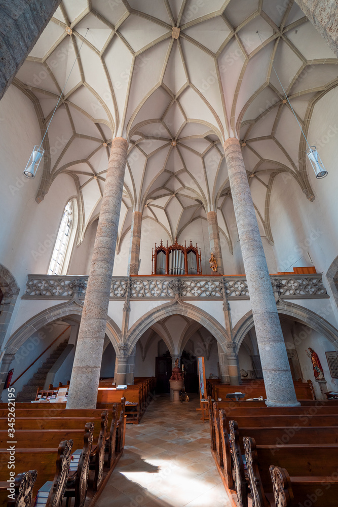 Interior view of the 15th century Catholic hall church Mariä ...