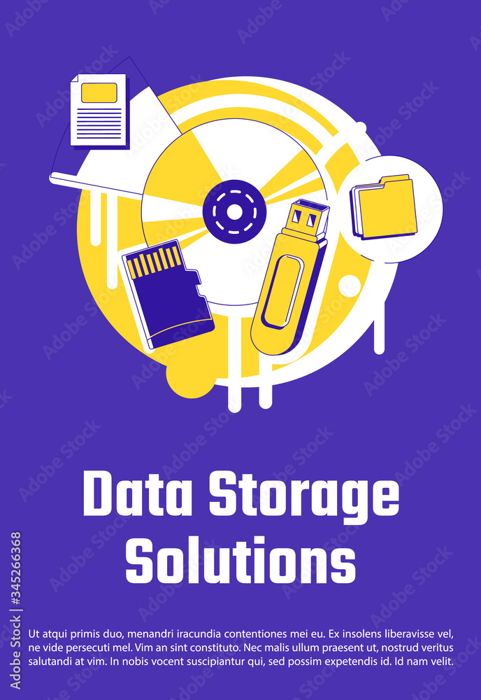 Data storage solutions poster flat silhouette vector template ...