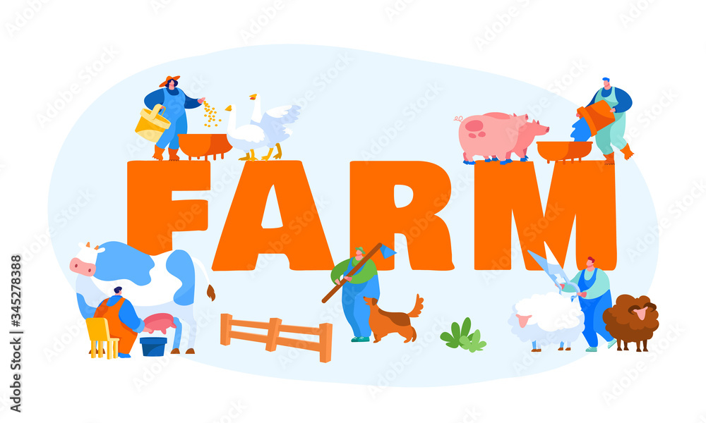People on Farm Doing Farming Job Concept. Farmer Characters Feeding ...