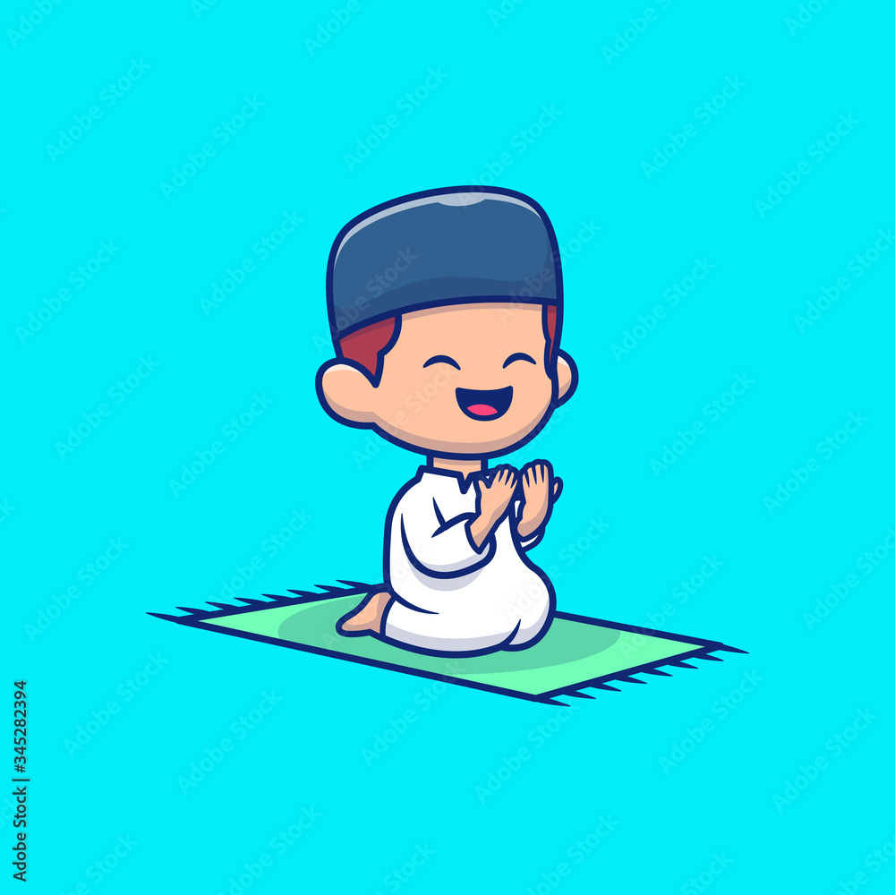 Cute Boy Praying Vector Icon Illustration. Ramadan Mascot Cartoon ...