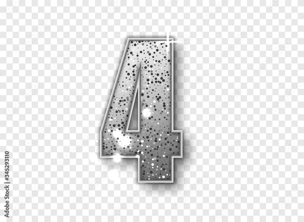 Silver Glitter number four . Vector realistick shining silver number 4 ...