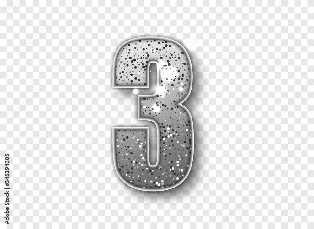 Silver Glitter number three. Vector realistick shining silver number 3 ...