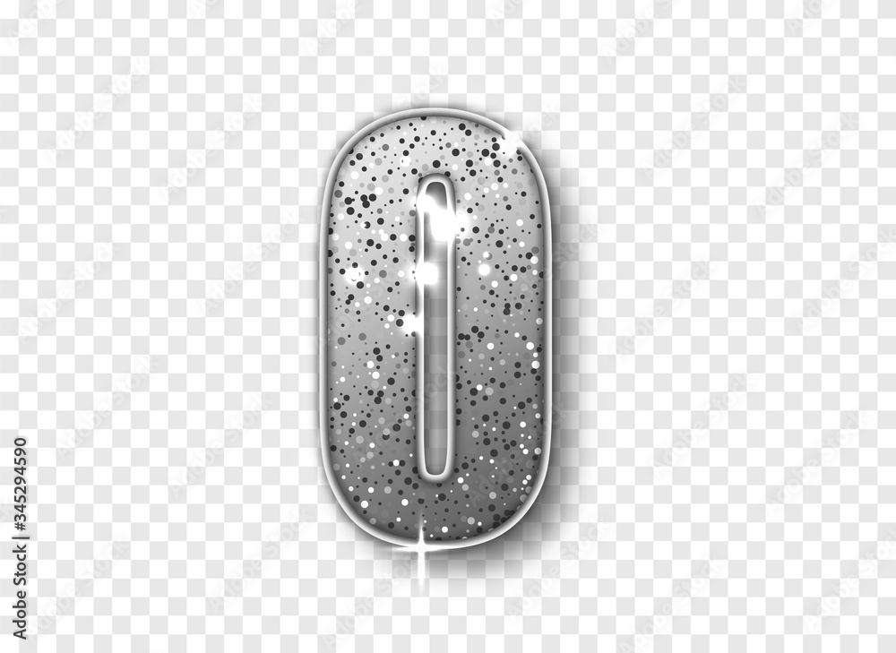 Silver Glitter number zero. Vector realistick shining silver number 0 ...
