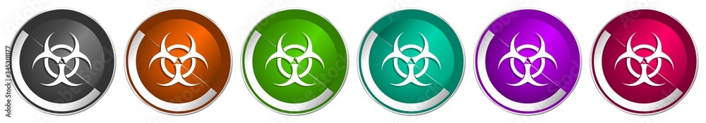 Biohazard icon set, silver metallic chrome border vector web buttons in ...
