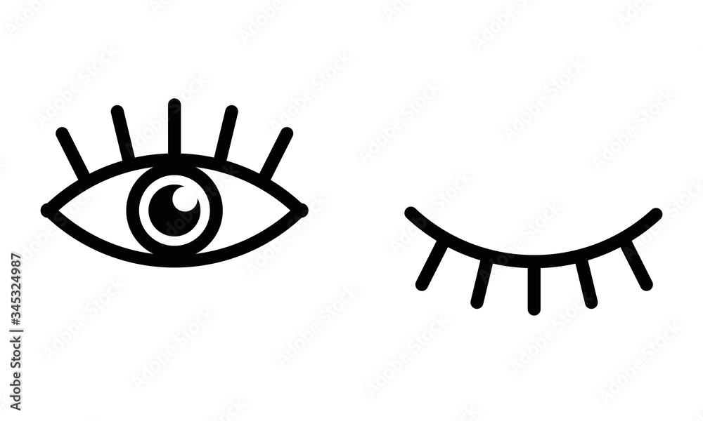 Eye icon. Hand drawn eye vector icon. Open and winking eyes on white ...