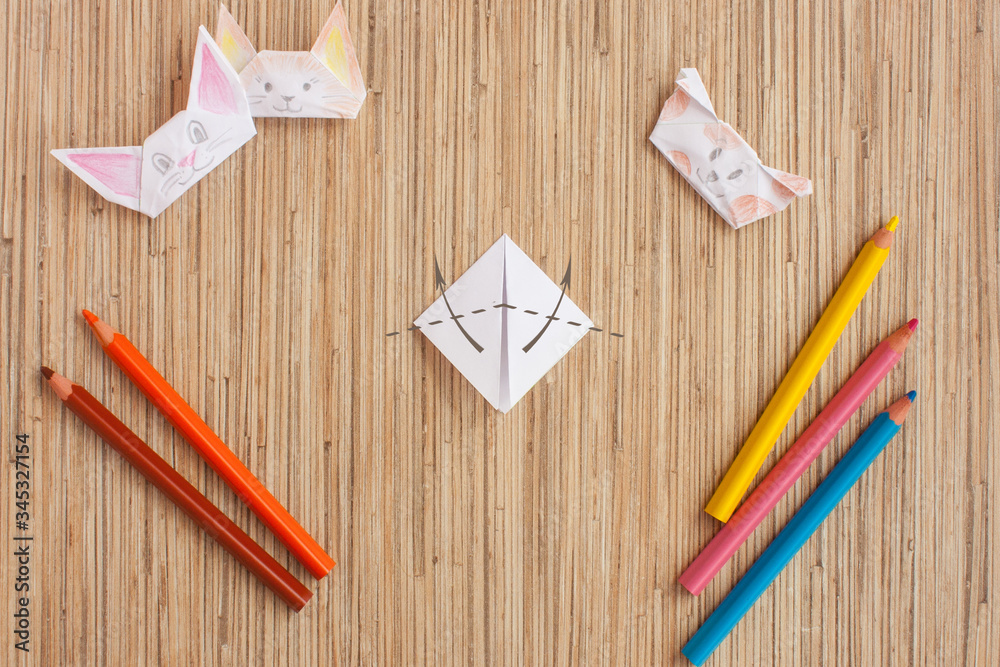 Step by step instructions how to make origami а finger doll cat. Step 3 ...
