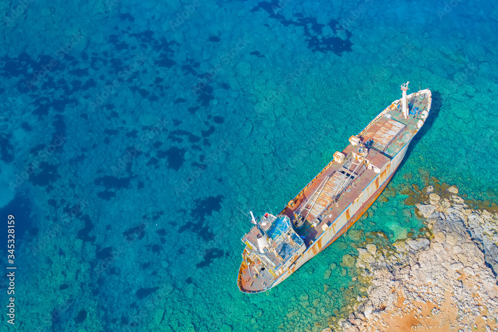 Shipwreck in Cyprus. Pathos. White stones. The ship ran aground view ...