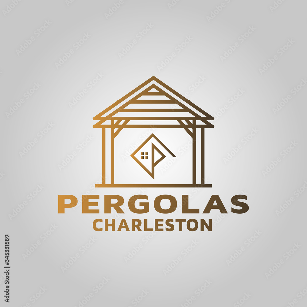 Custom luxury pergolas beautiful wood work logo design Stock Vector ...