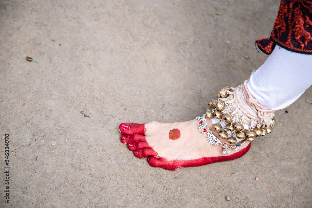 dance form indian classical feet with ghungru. close up, copy space ...
