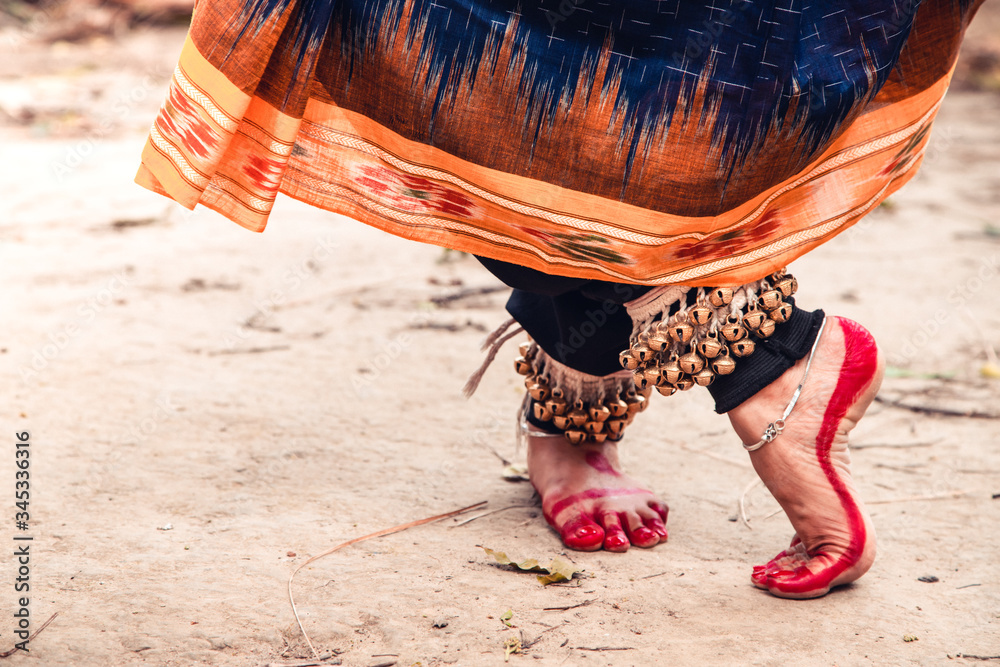 dance form indian classical feet with ghungru. close up, copy space ...