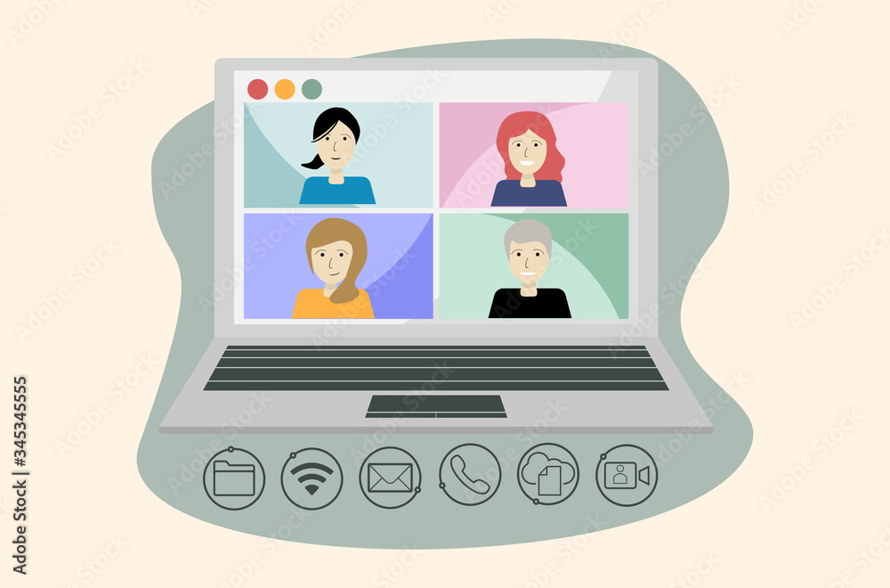 Share Screen of computer laptop with video conference people of ...