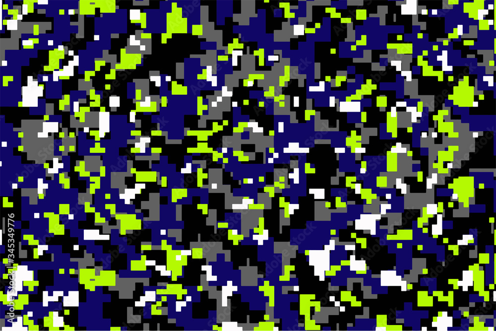 Dark blue, black and lemon green Pixel Camouflage. Digital Camo ...