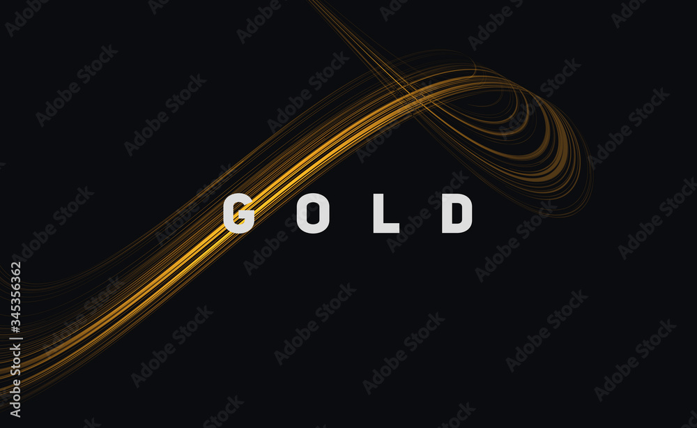 Golden lines forming fluid loop curve in 3d space, abstract energy ...