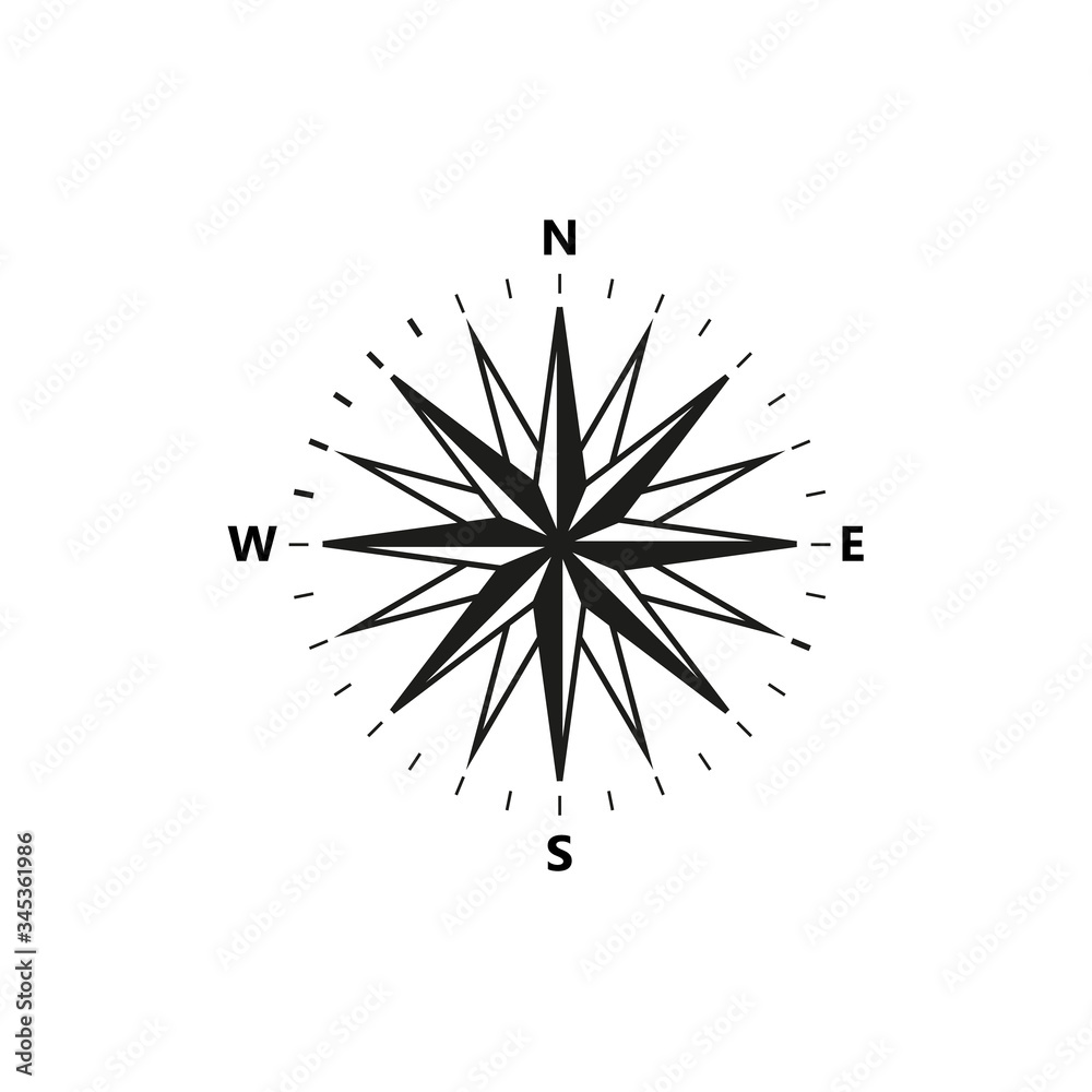 Vector compass flat icon with with North, South, East and West ...