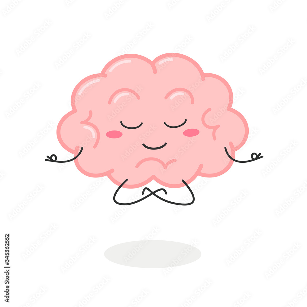 Cartoon brain character meditation in lotus pose Stock Vector | Adobe Stock
