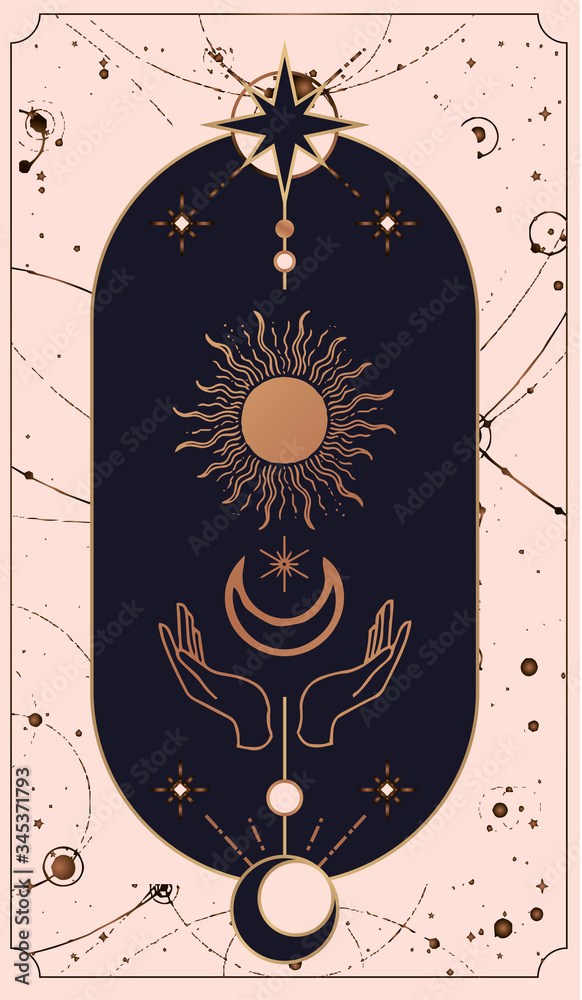 moon and sun Hands, Vintage Fortune Teller Hand with palm reading chart ...